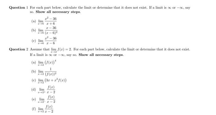 Solved Question 1 For each part below, calculate the limit | Chegg.com