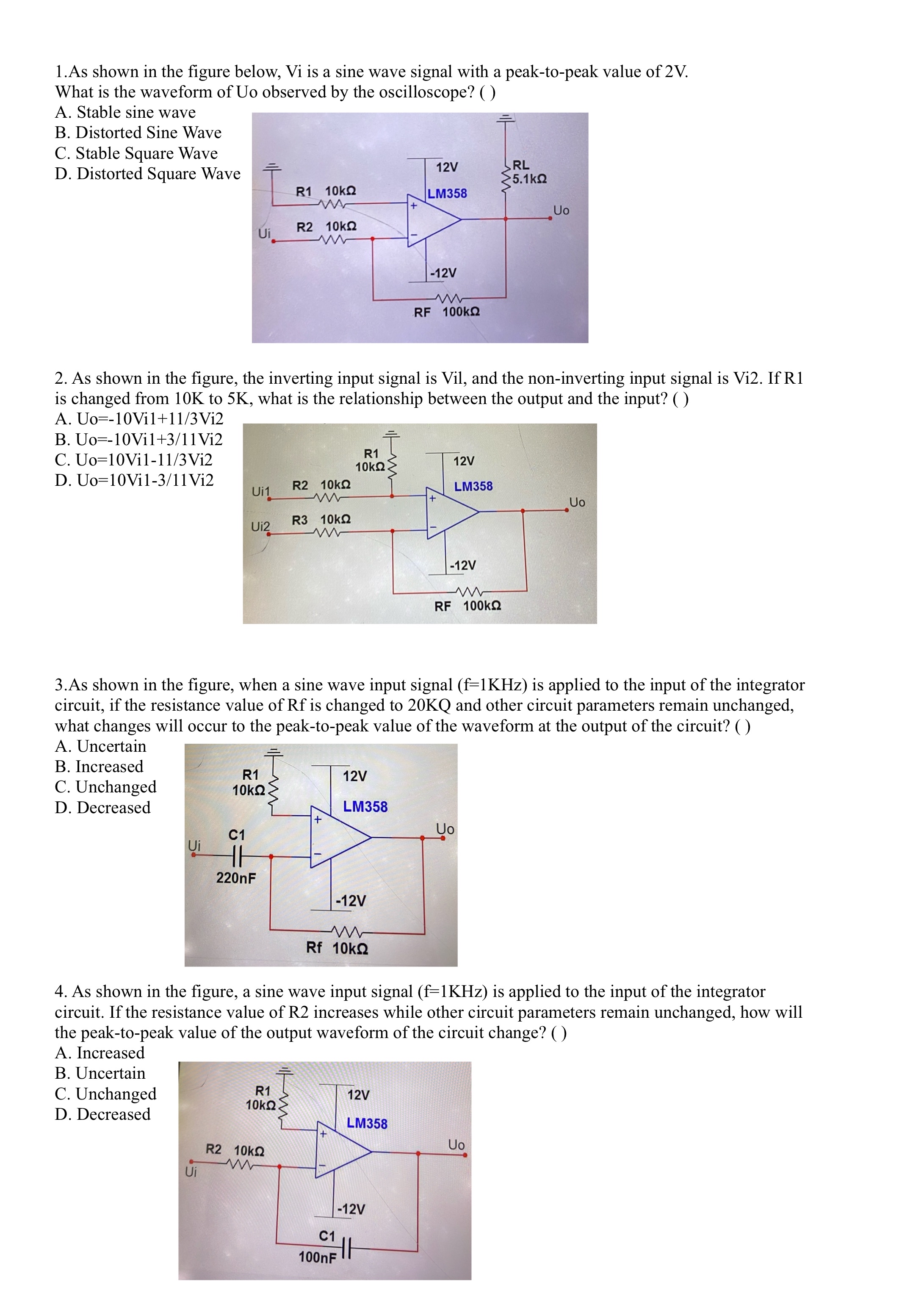Solved 1.As shown in the figure below, Vi is a sine wave | Chegg.com