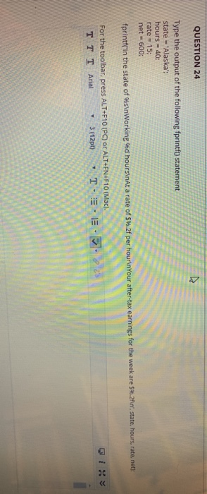 Solved QUESTION 24 Type the output of the following fprintf | Chegg.com
