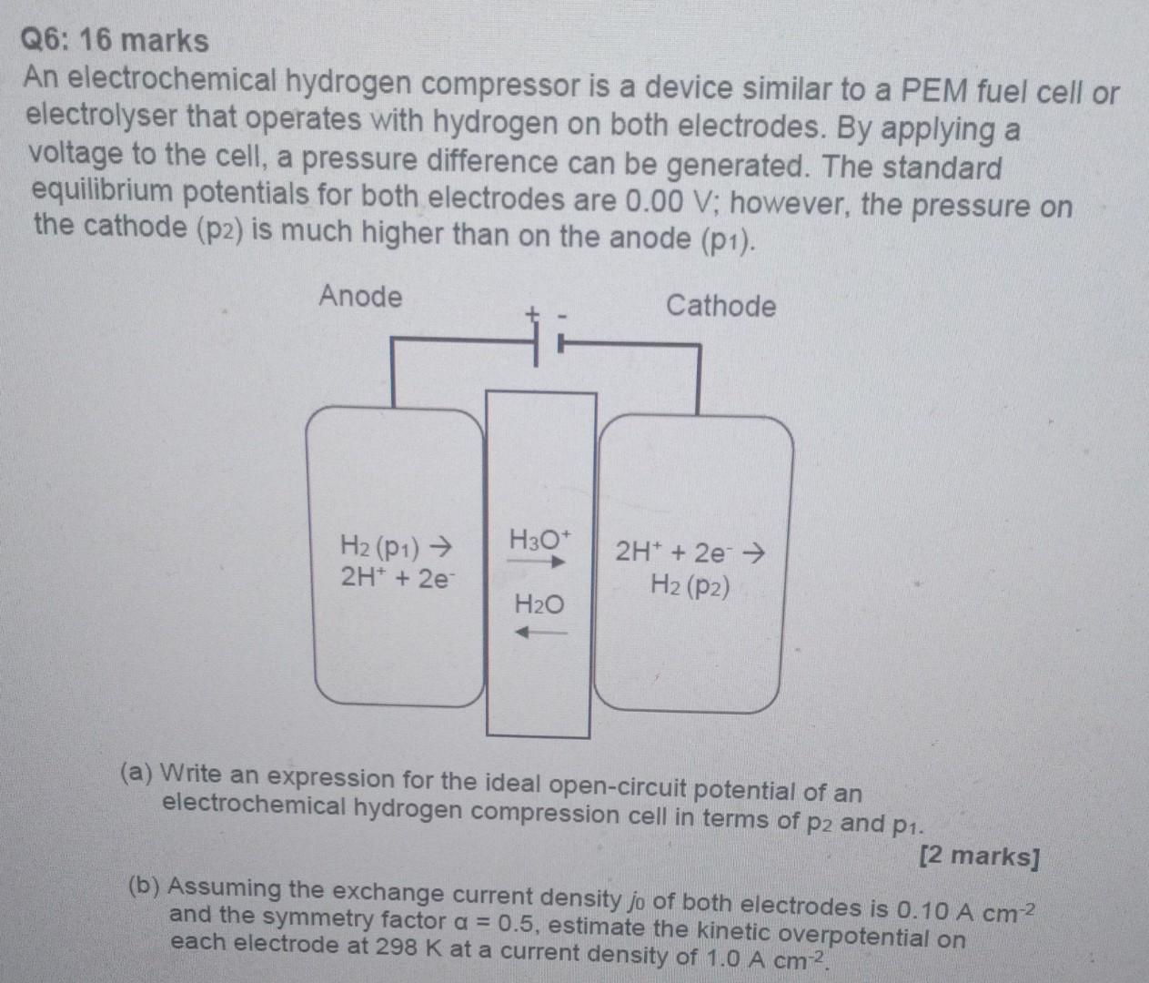 Solved Q6: 16 marks An electrochemical hydrogen compressor | Chegg.com