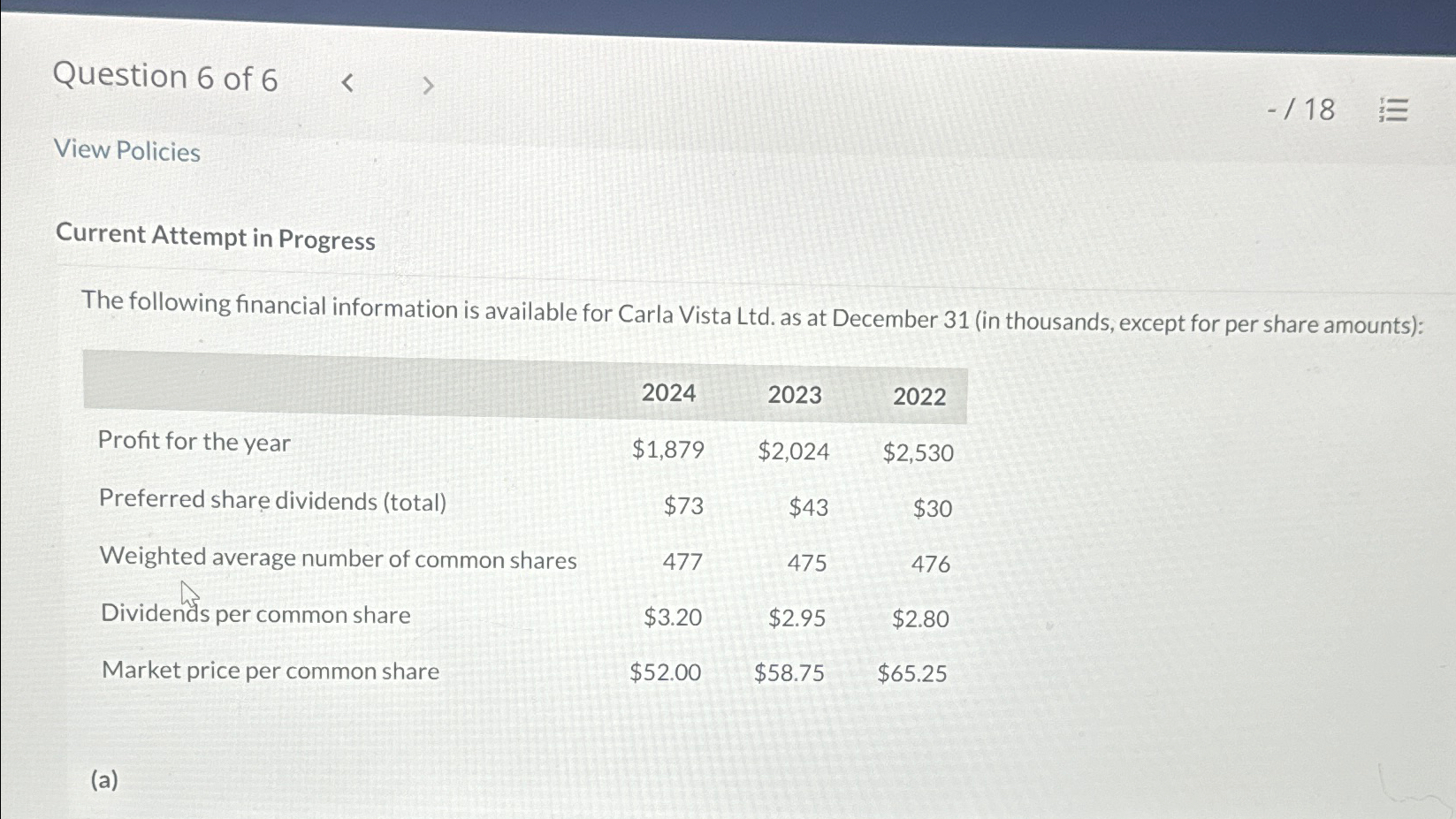 Solved Question 6 ﻿of 6-18View PoliciesCurrent Attempt in | Chegg.com
