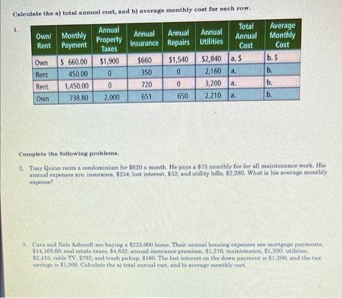 Solved Calculate the a) total annual cost, and b) average | Chegg.com
