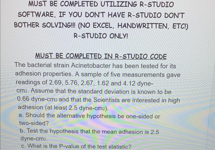Solved MUST BE COMPLETED UTILIZING R-STUDIO SOFTWARE, IF YOU | Chegg.com