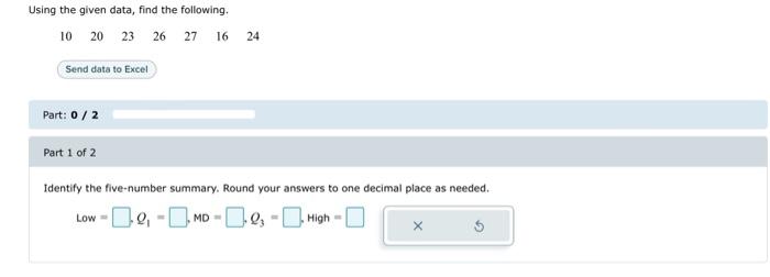 Solved Using the given data, find the following. Part: 0/2 | Chegg.com