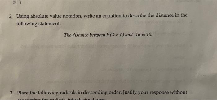 Solved 2. Using absolute value notation, write an equation | Chegg.com