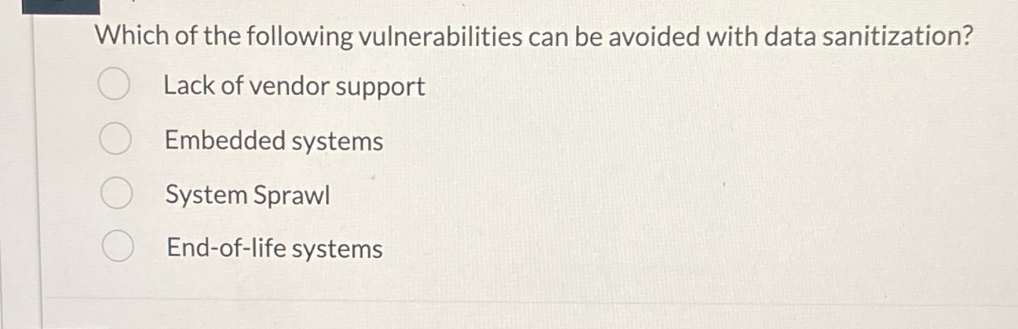 Solved Which of the following vulnerabilities can be avoided | Chegg.com