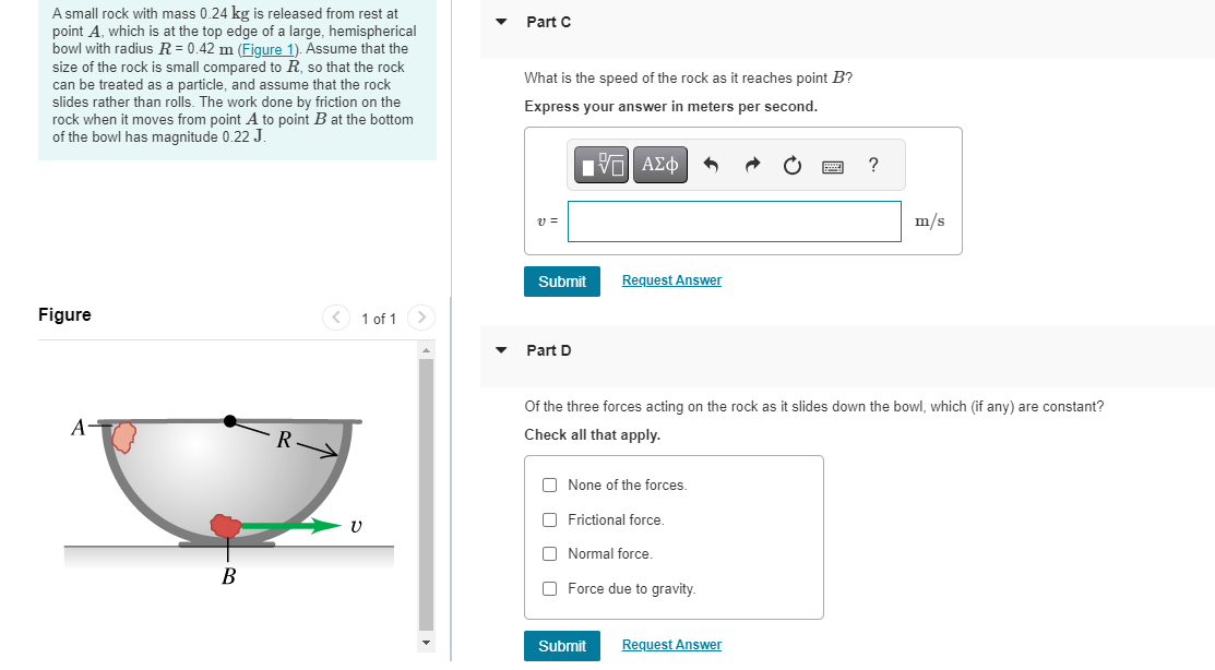 Solved A small rock with mass 0.24kg ﻿is released from rest | Chegg.com
