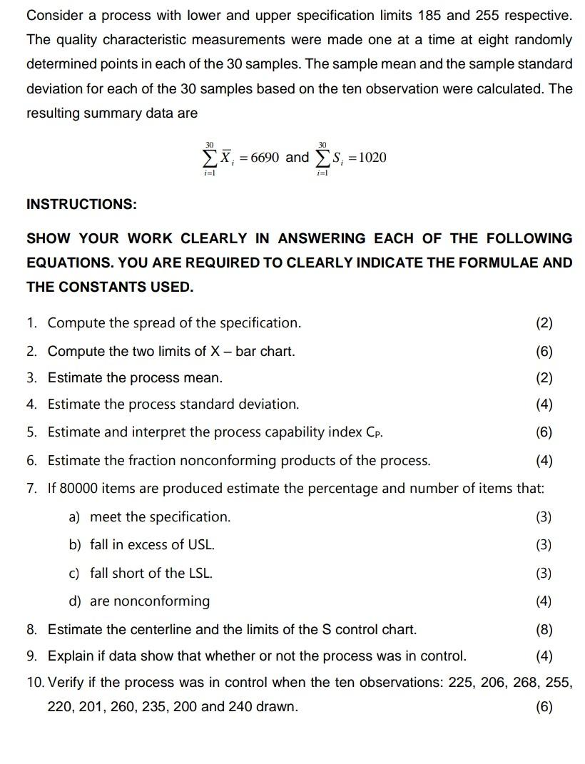 Solved Consider a process with lower and upper specification | Chegg.com