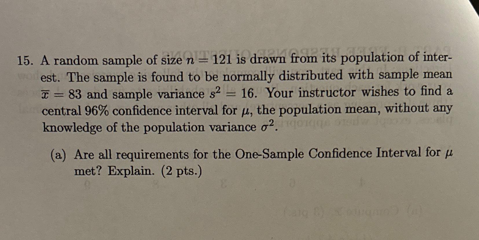 Solved A random sample of size n=121 ﻿is drawn from its | Chegg.com