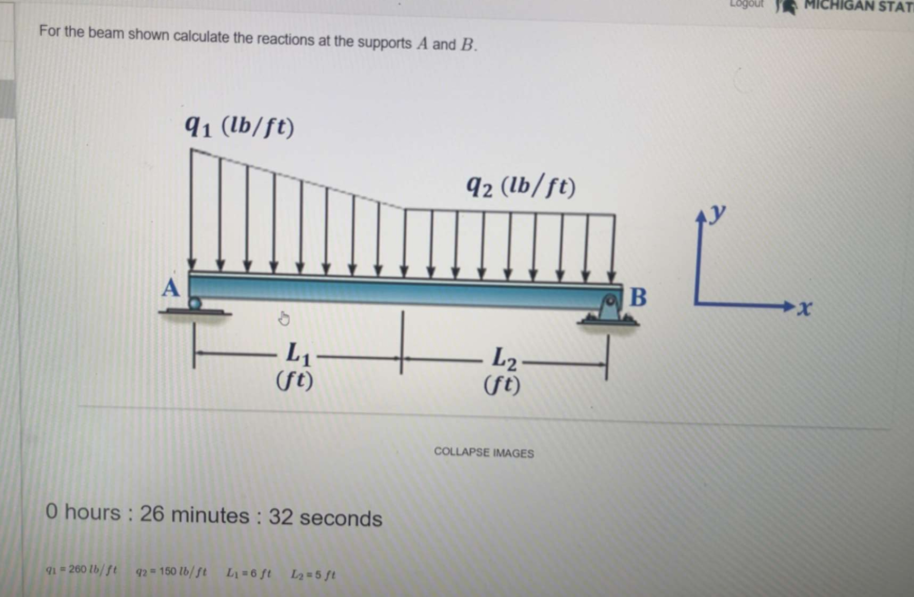 Solved For the beam shown calculate the reactions at the | Chegg.com