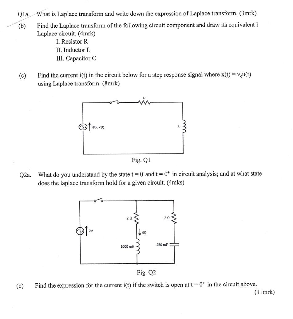 Solved Q1a. ﻿What is Laplace transform and write down the | Chegg.com