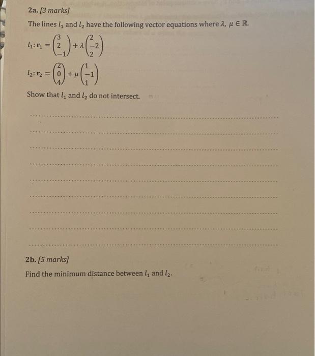 Solved The lines l1 and l2 have the following vector | Chegg.com