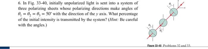 Solved 6. In Fig. 33-40, initially unpolarized light is sent | Chegg.com