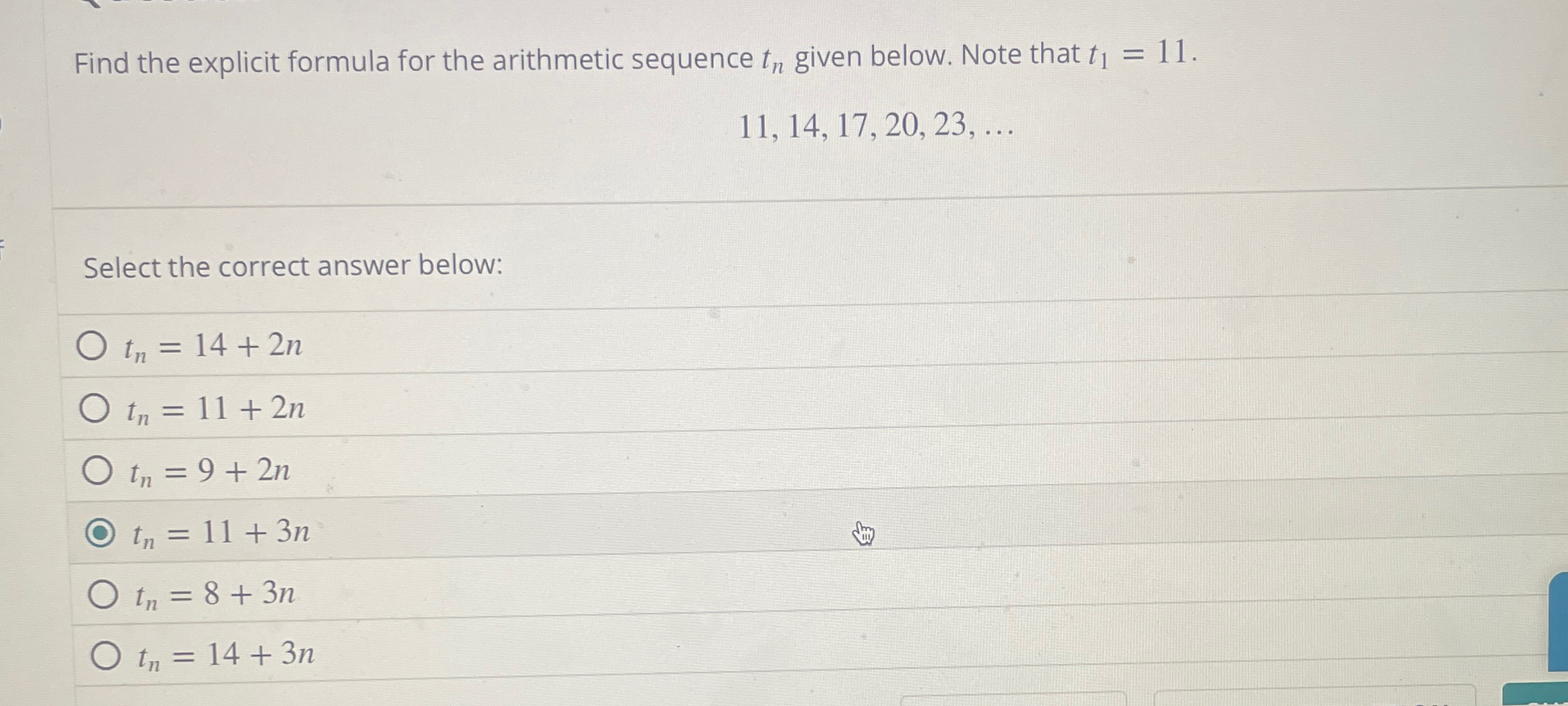 Solved Find the explicit formula for the arithmetic sequence | Chegg.com
