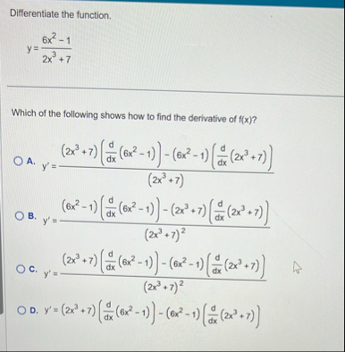 Solved Differentiate the function.y=6x2-12x3 7Which of the | Chegg.com