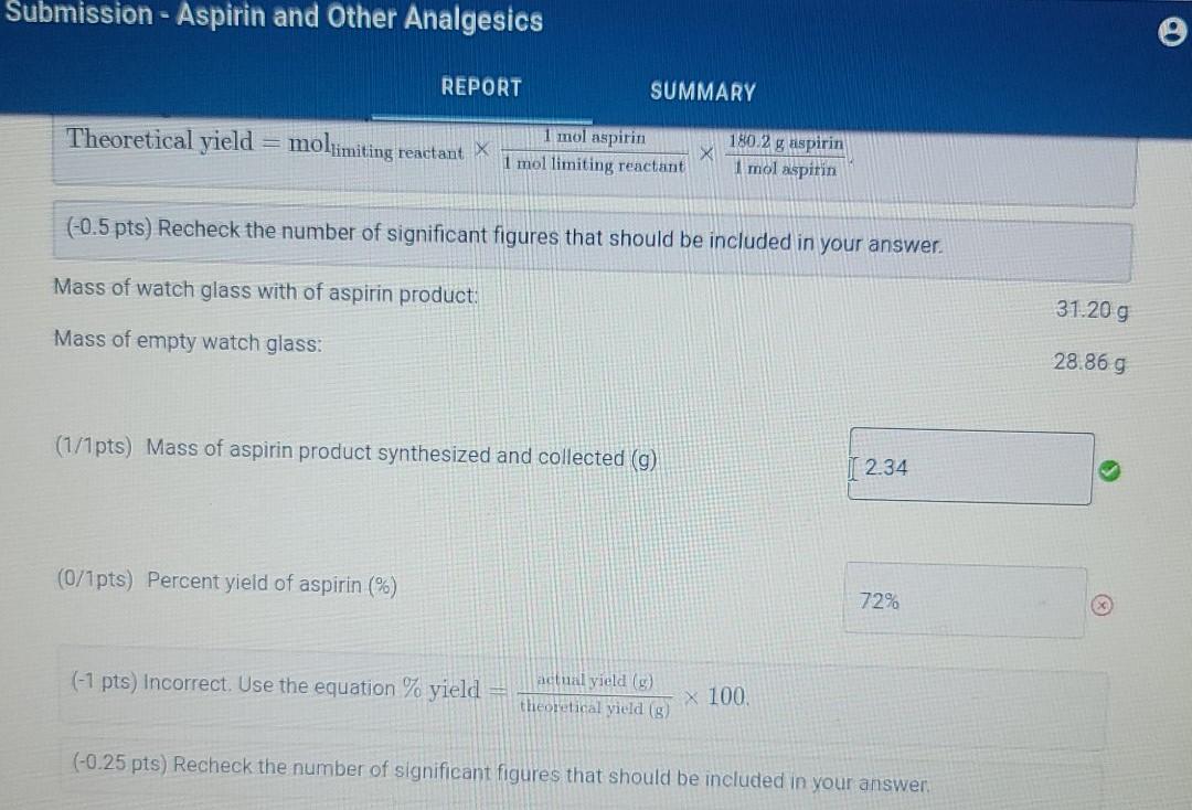 Solved Data And Report Submission - Aspirin And Other | Chegg.com