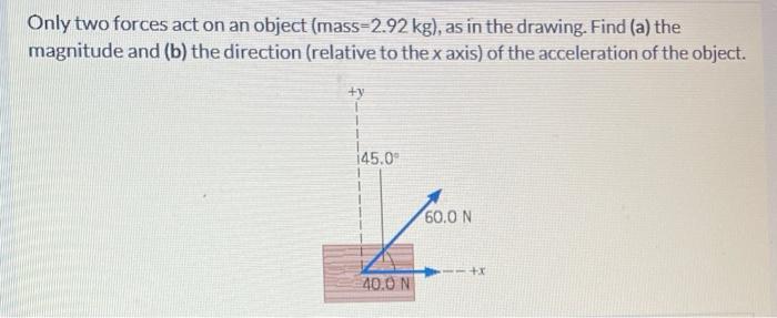 Solved Only two forces act on an object (mass=2.92 kg), as | Chegg.com