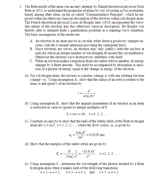 Solved The Bohr model of the atom was an early attempt, by | Chegg.com