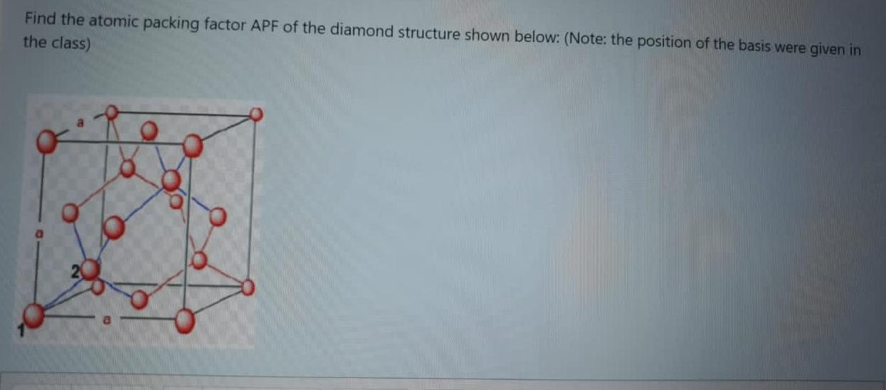 Solved Find the atomic packing factor APF of the diamond | Chegg.com