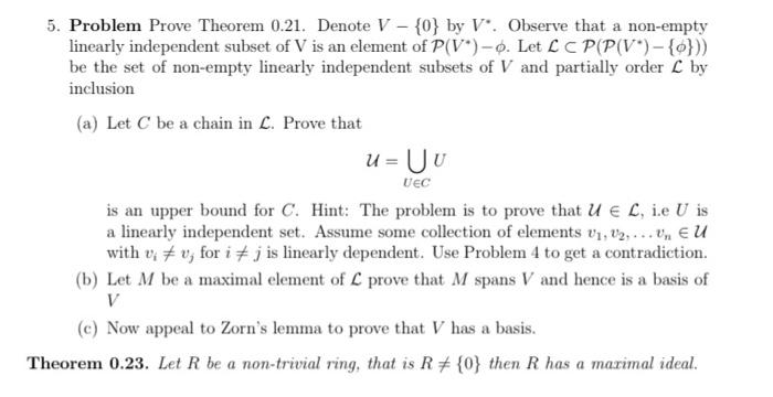 Solved Problem Prove Theorem 0.21. Denote V−{0} by V∗. | Chegg.com
