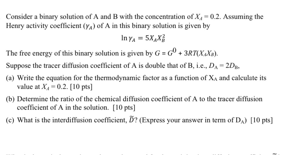 Solved Consider a binary solution of A and B with the | Chegg.com