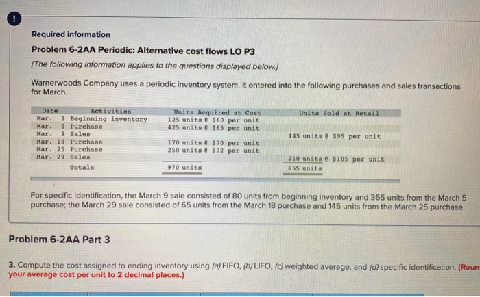 Solved Required information Problem 6-2AA Periodic: | Chegg.com