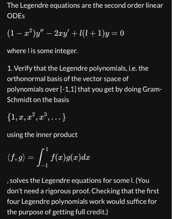Solved The Legendre equations are the second order linear | Chegg.com