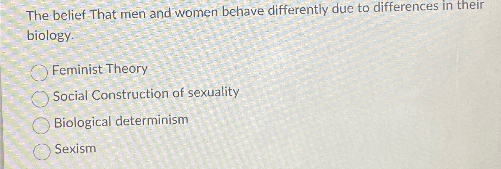 Solved The belief That men and women behave differently due | Chegg.com