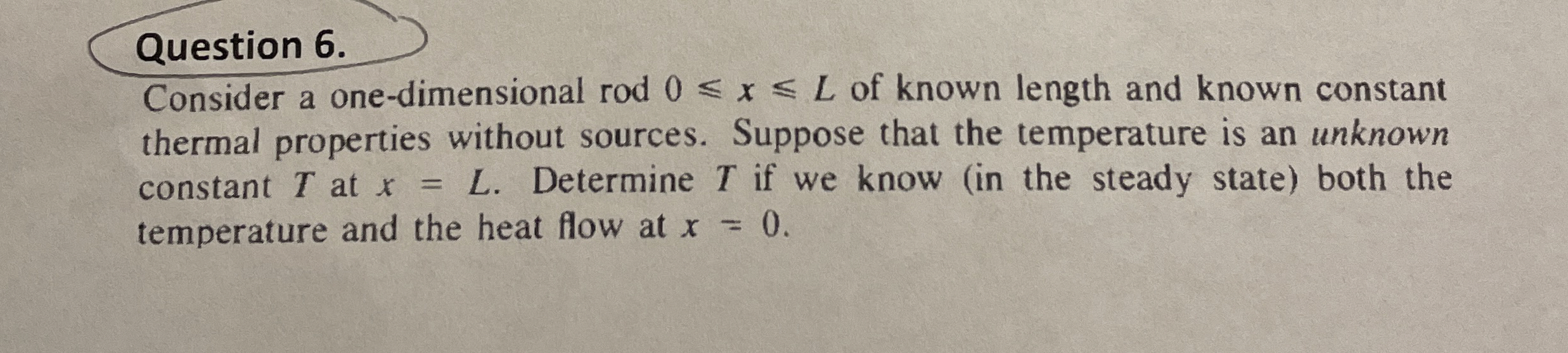 Solved Question 6.Consider a one-dimensional rod 0≤x≤L ﻿of | Chegg.com