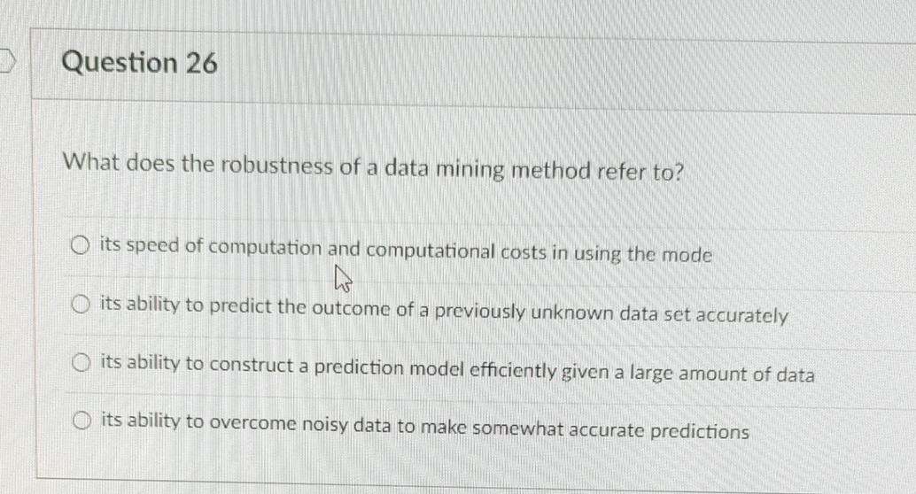 Solved Question 26what Does The Robustness Of A Data Mining