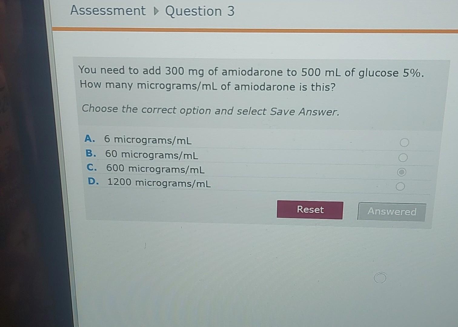 Solved You need to add 300mg of amiodarone to 500 mL of | Chegg.com
