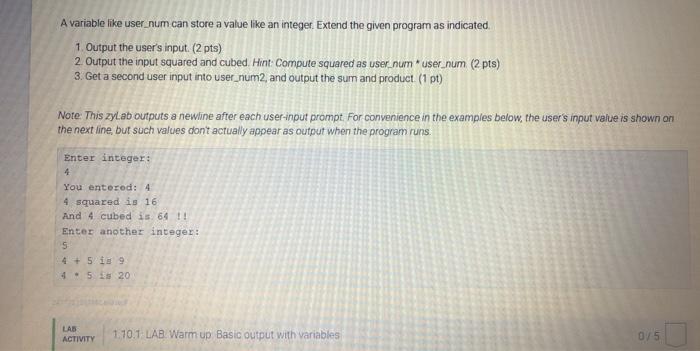 Solved A variable like user_num can store a value like an | Chegg.com