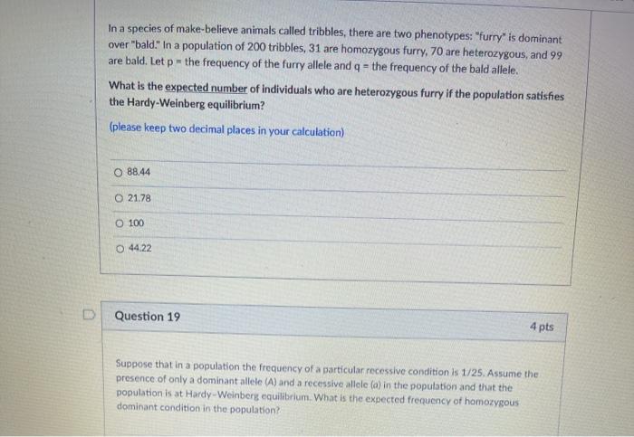 Solved In a species of make-believe animals called tribbles, | Chegg.com