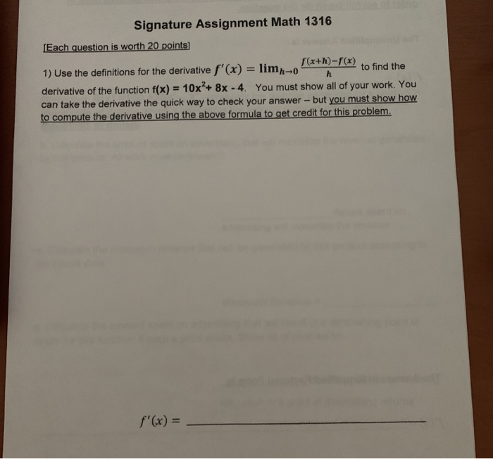 Solved Signature Assignment Math 1316 [Each question is | Chegg.com
