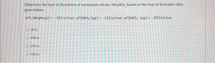 Solved Determine the heat of dissolution of ammonium | Chegg.com
