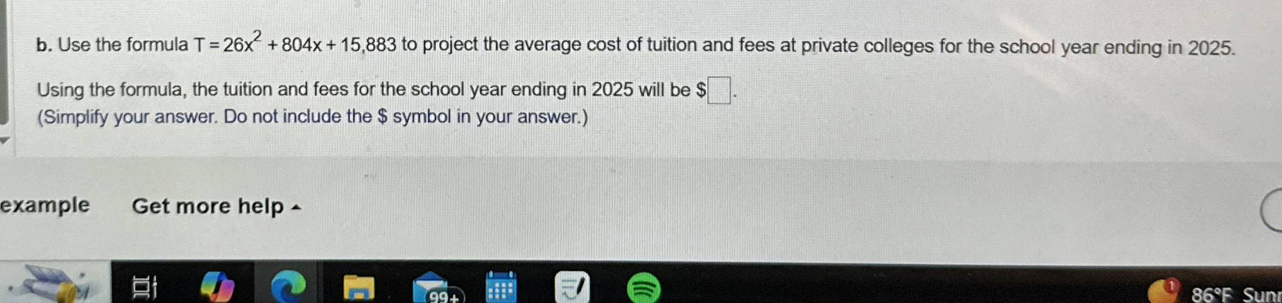 Solved b. ﻿Use the formula T=26x2+804x+15,883 ﻿to project | Chegg.com