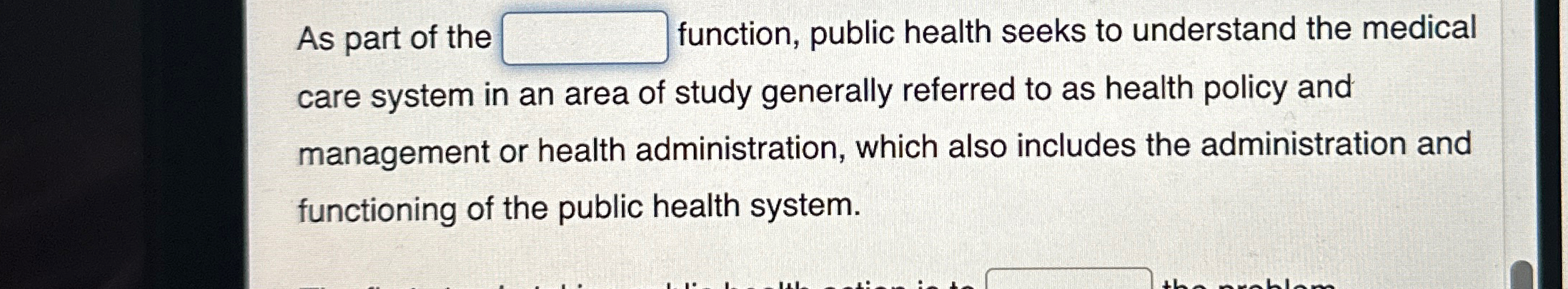 Solved As part of the ﻿function, public health seeks to | Chegg.com