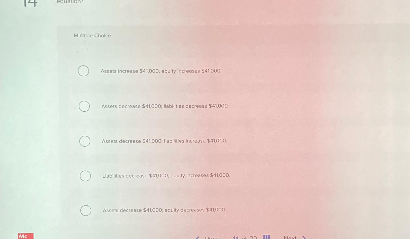 Multiple ChoiceAssets increase $41,000; equity | Chegg.com