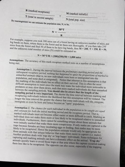 A Method Of Population Estimation Mark And Recapture