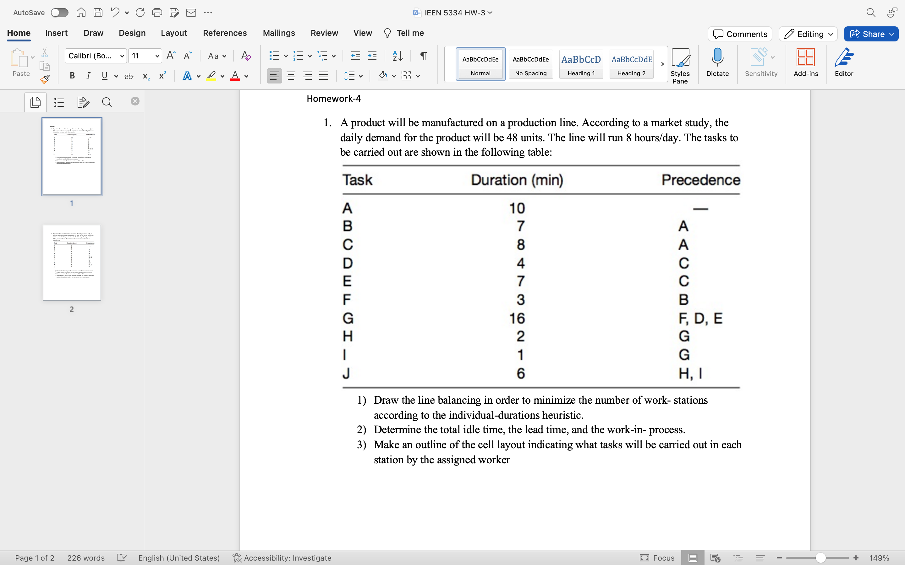 Solved Draw the line balancing in order to minimize the | Chegg.com