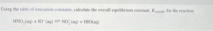 Solved Using the table of ionization constants, calculate | Chegg.com