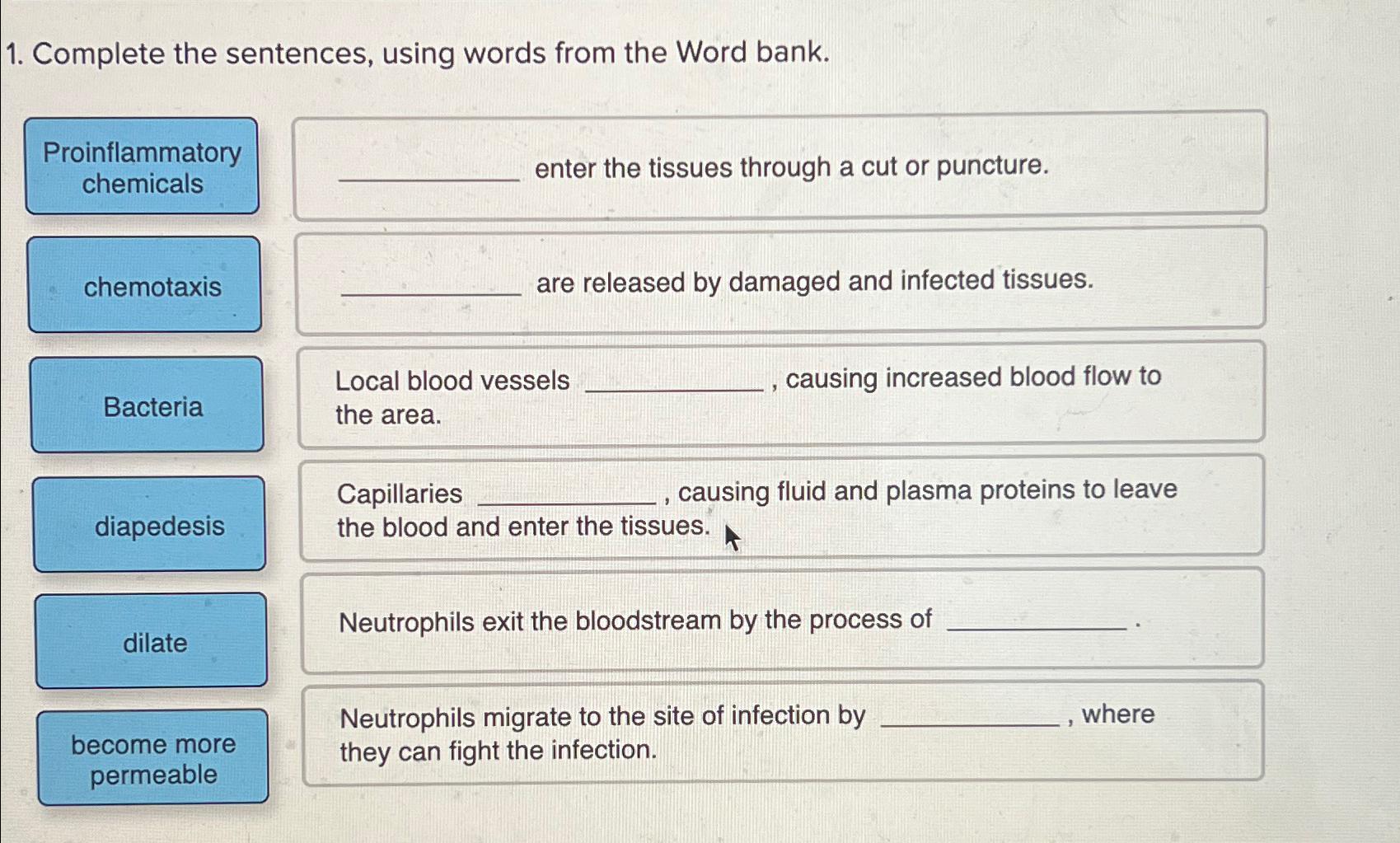 Solved Complete the sentences, using words from the Word | Chegg.com