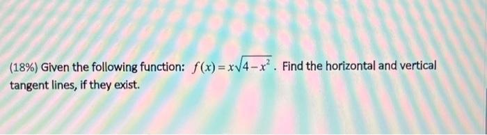 Solved (18%) Given the following function: f(x)=x√√4-x². | Chegg.com