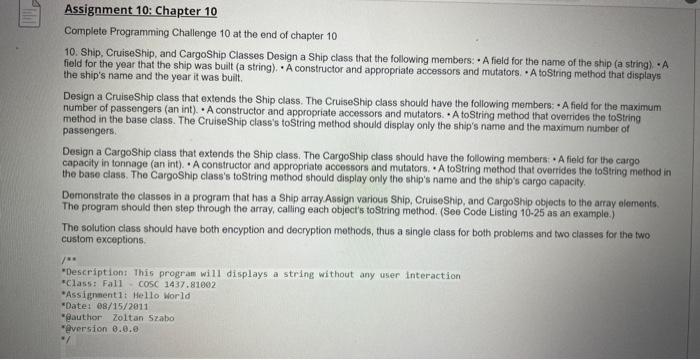 Solved Complete Programming Challenge 10 at the end of | Chegg.com