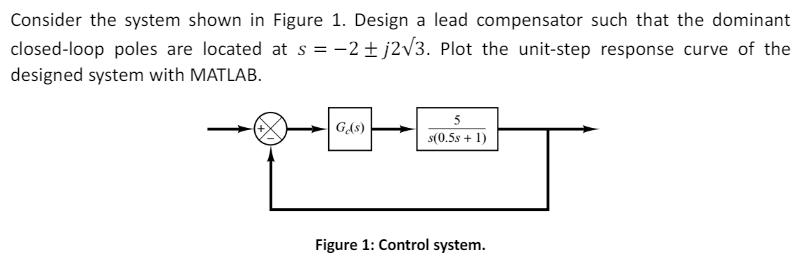 Solved Consider the system shown in Figure 1. ﻿Design a lead | Chegg.com