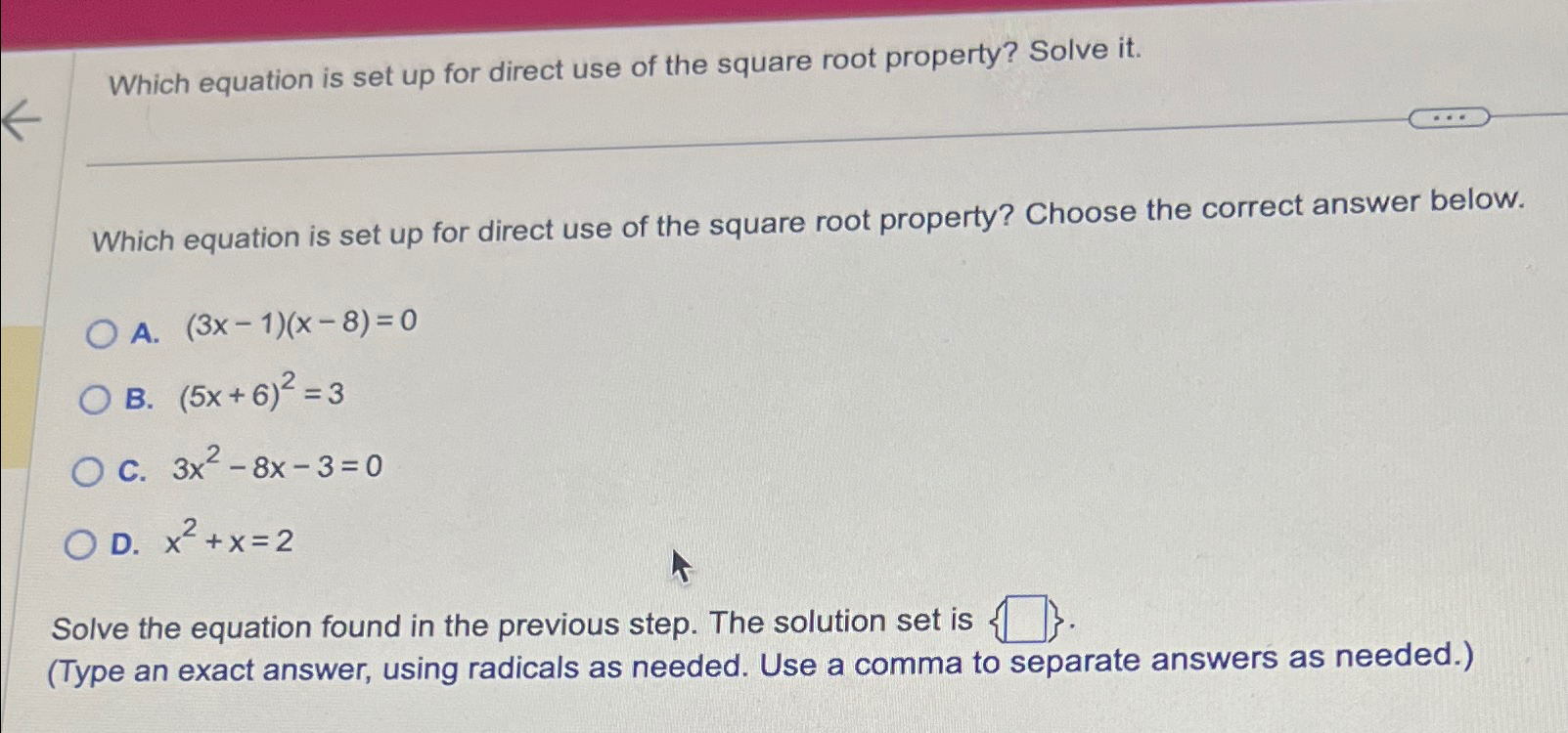 Solved Which equation is set up for direct use of the square | Chegg.com