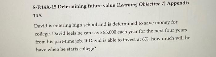 S-F:14A-15 Determining future value (Learning | Chegg.com