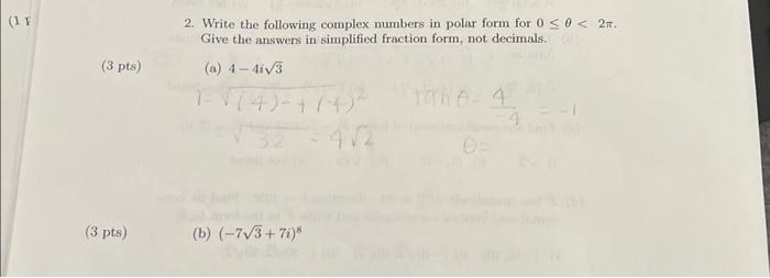 Solved 2. Write the following complex numbers in polar form | Chegg.com