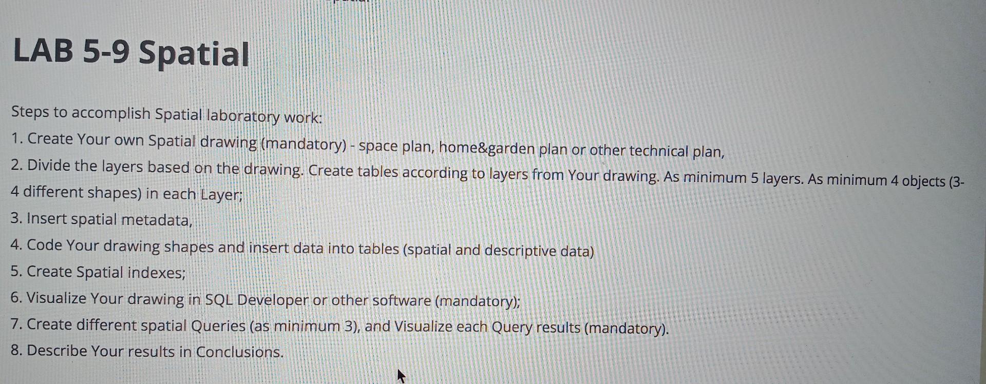 Solved Steps to accomplish Spatial laboratory work: 1. | Chegg.com