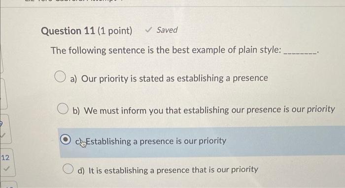 The following sentence is the best example of plain | Chegg.com